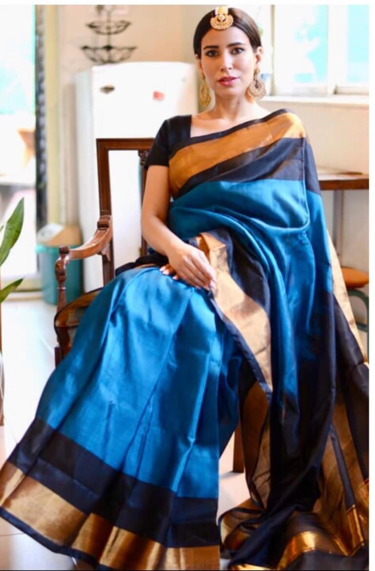 Blue Night Sky - Handwoven Cerulean Uppada Silk – Kalaneca